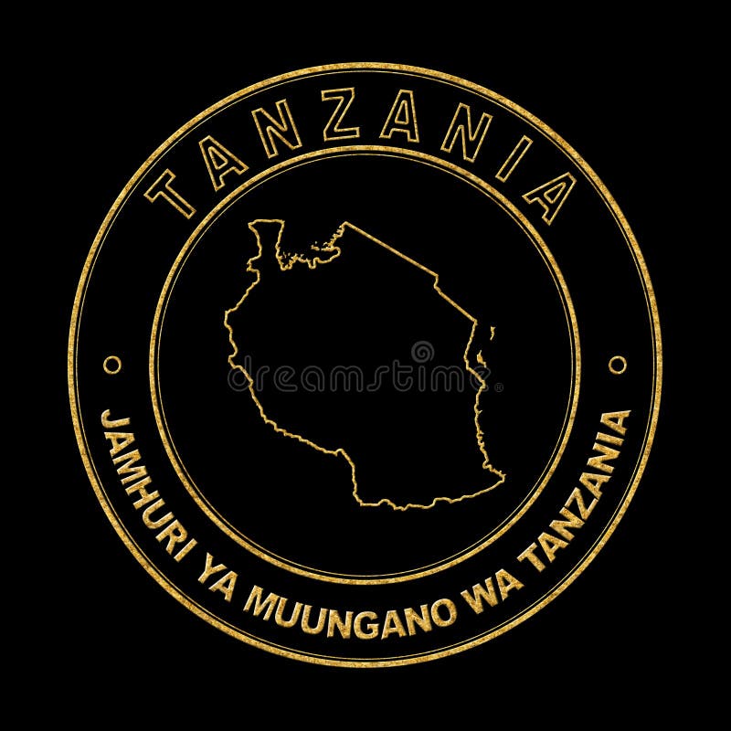 Map of Tanzania, Golden Stamp Black Background Stock Illustration ...