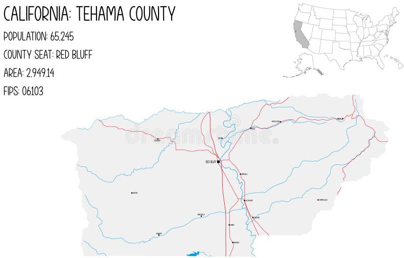 Map of Tehama County in California, USA Stock Vector - Illustration of ...