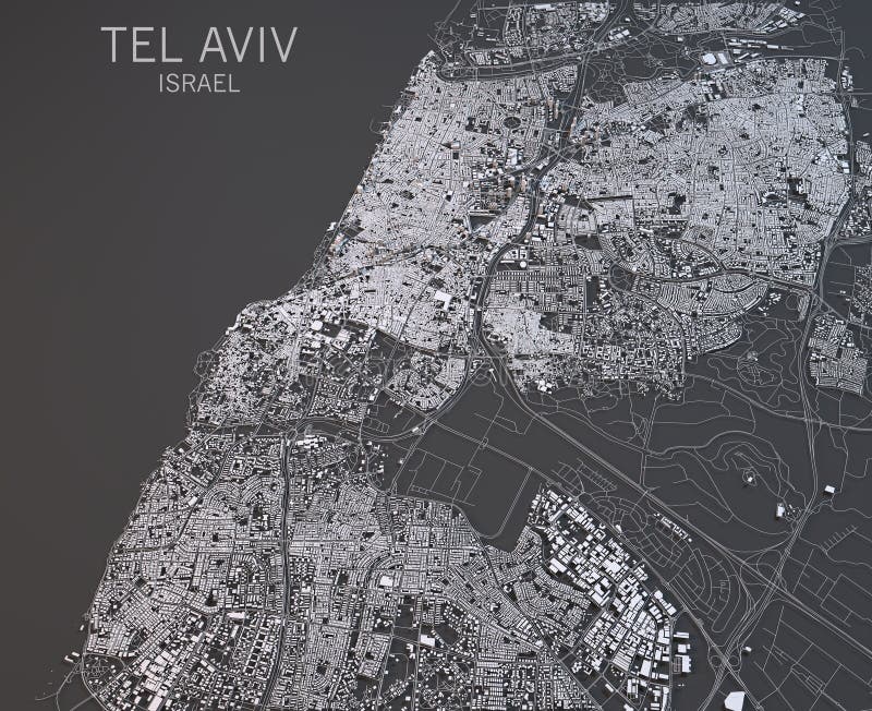 Map of Tel Aviv, Israel, Satellite View Stock Illustration ...