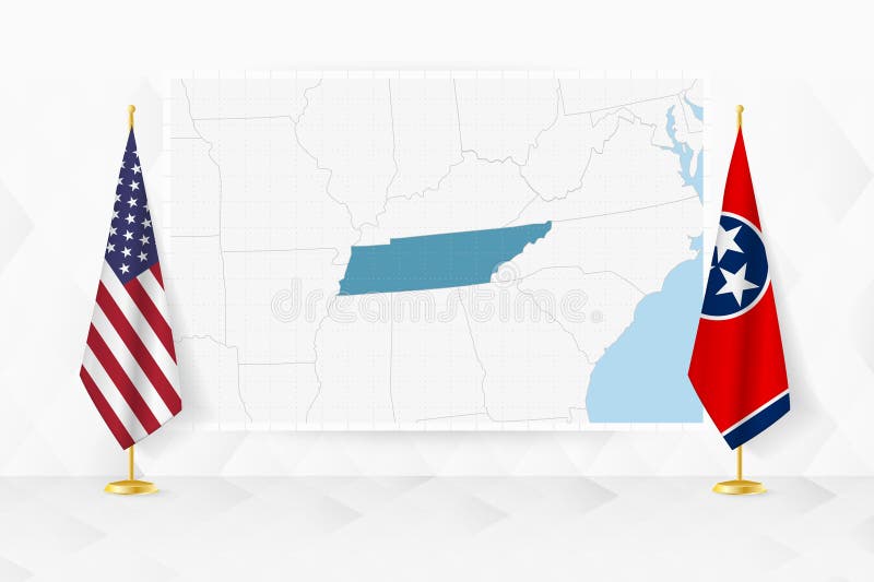 Map of Tennessee and Flags of Tennessee on Flag Stand Stock Vector ...