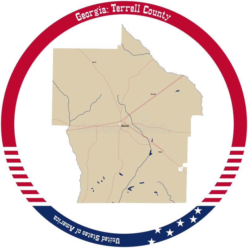 Map of Terrell County in Georgia, USA Stock Vector - Illustration of ...