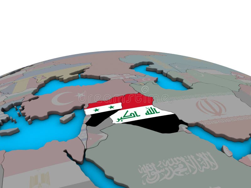 Map of Territory of Islamic State with Flags on Globe Stock ...