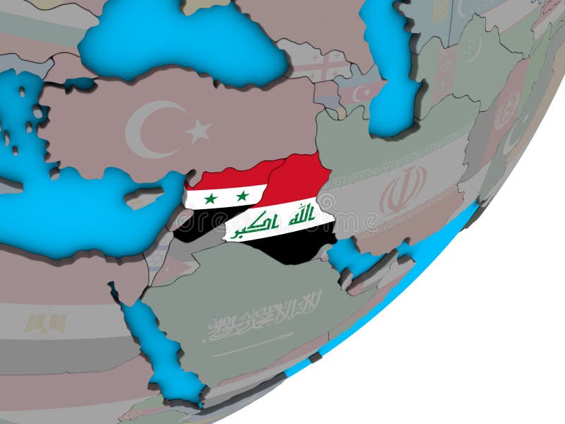 Map of Territory of Islamic State with Flags on Globe Stock ...