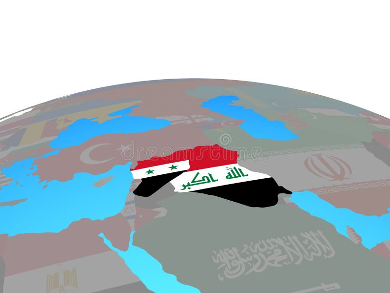 Map of Territory of Islamic State with Flags on Globe Stock ...