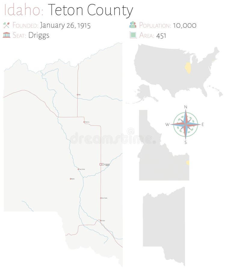 Map of Teton County in Idaho Stock Vector - Illustration of gray ...
