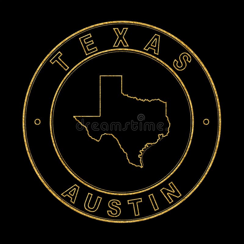 Map of Texas, Golden Stamp Black Background Stock Illustration ...