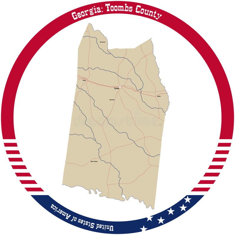 Map of Toombs County in Georgia, USA Stock Vector - Illustration of ...