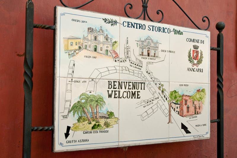 Map of the Town of Anacapri Amalfi Coast Stock Image - Image of ...
