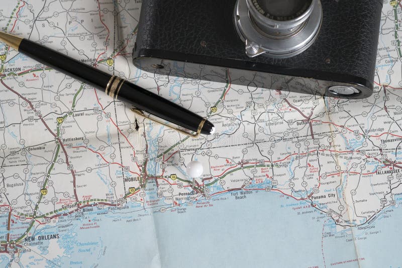 Map and travel accessories stock photo. Image of interstate - 67703440