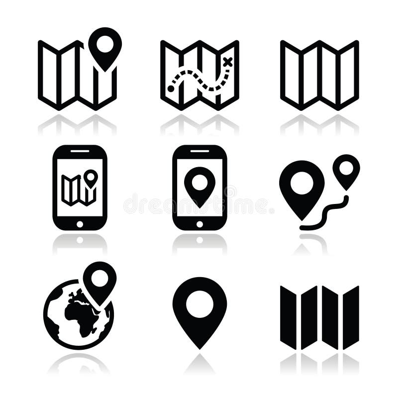 GPS, Navigation Travel Icons Set Stock Illustration - Illustration of ...
