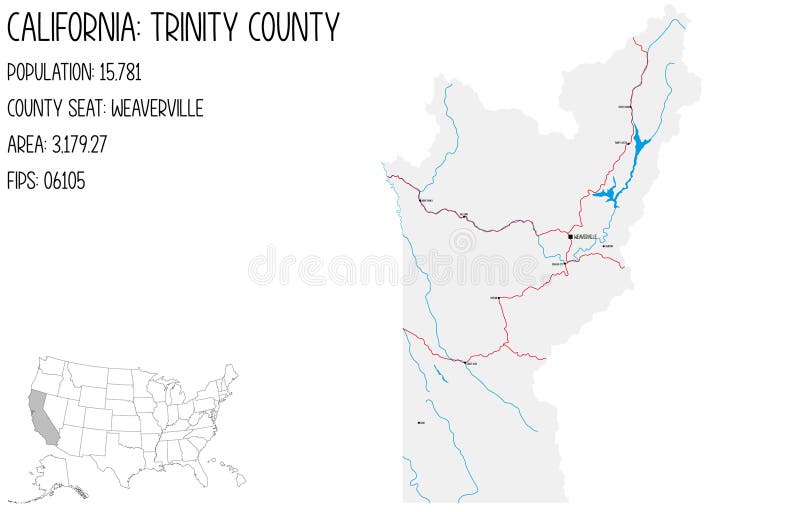 Map of Trinity County in California, USA Stock Vector - Illustration of ...