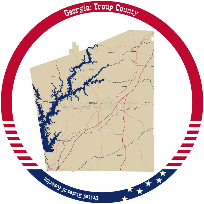 Map of Troup County in Georgia, USA Stock Vector - Illustration of ...
