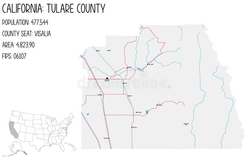 Map of Tulare County in California, USA Stock Vector - Illustration of ...