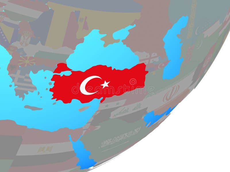 Map Of Turkey With Flag On Globe Stock Illustration - Illustration of ...