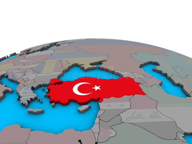 Map of Turkey with Flag on Globe Stock Illustration - Illustration of ...