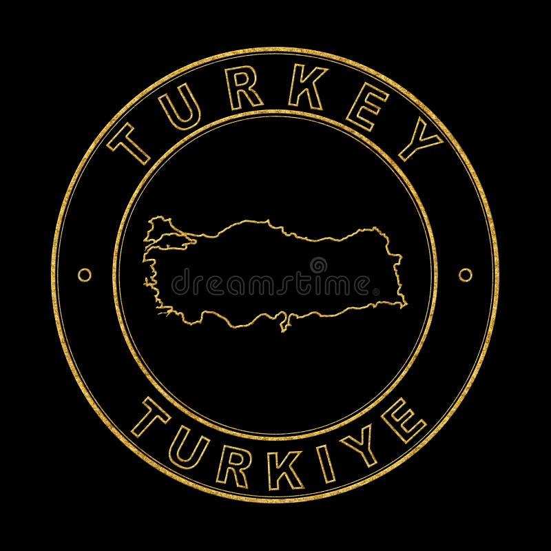 Map of Turkey, Golden Stamp Black Background Stock Illustration ...