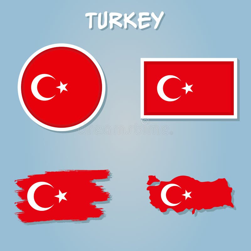 Map of Turkey and National Flag Symbols, Blue Background Stock Vector ...