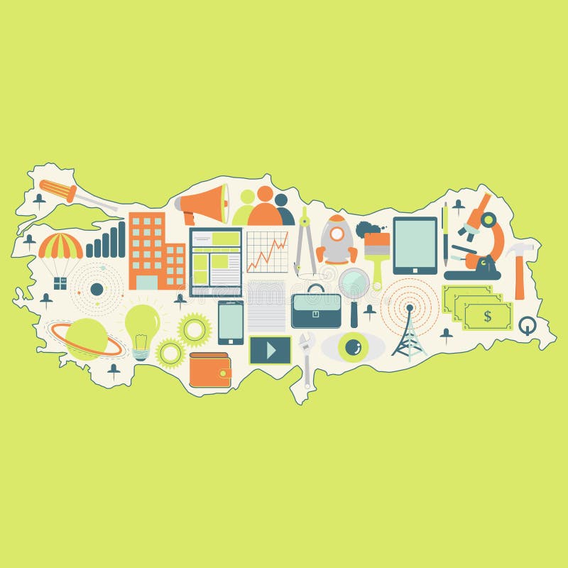 Map of Turkey with Technology Icons Stock Vector - Illustration of ...