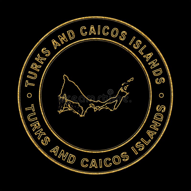 Map of Turks and Caicos Islands, Golden Stamp Black Background Stock ...