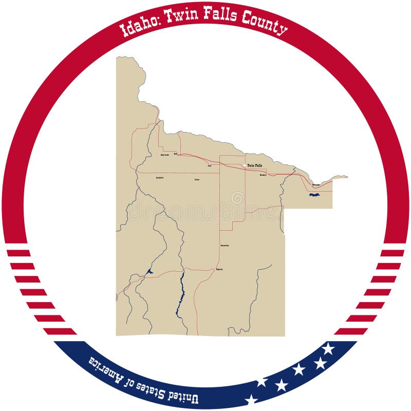 Map of Twin Falls County in Idaho, USA Stock Illustration - Illustration of rivers, lakes: 403226007
