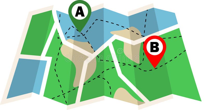 Map with Two Location a and B, GPS Navigation Two Point, Map ...