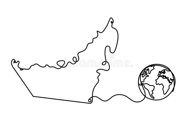 Map of UAE with Globe As Line Drawing on White Stock Vector ...