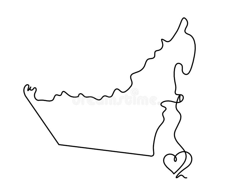 Map of UAE with Heart As Line Drawing Stock Vector - Illustration of ...