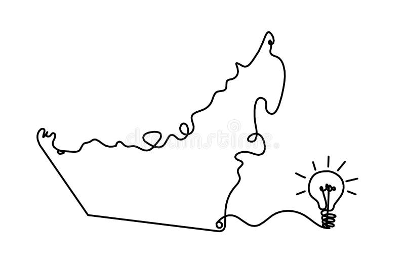 Map of UAE with Lightbulb As Line Drawing on White Stock Vector ...