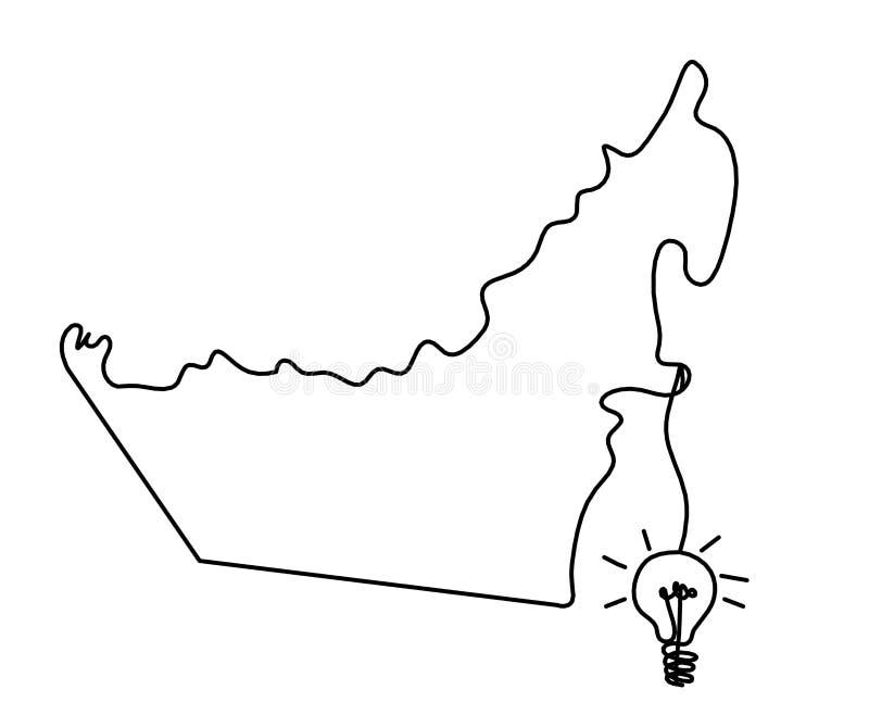 Map of UAE with Lightbulb As Line Drawing on White Stock Vector ...