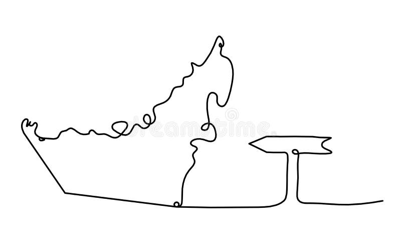 Map of UAE with Sign of Direction As Line Drawing Stock Vector ...