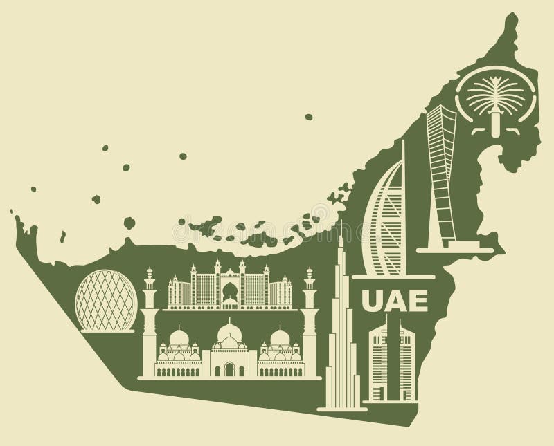 Map of the UAE with Silhouettes of Buildings Stock Vector ...