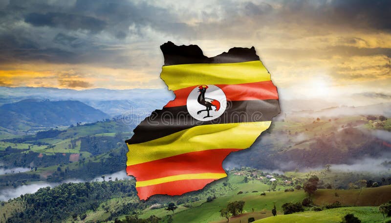 Map of Uganda with Waving Flag. Stock Illustration - Illustration of ...