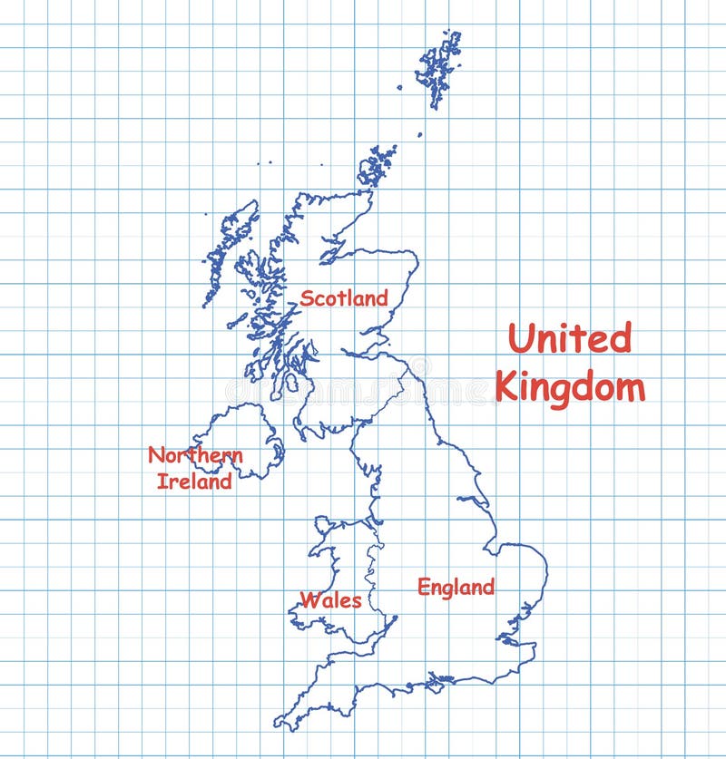 Map of UK United Kingdom Drawn with Blue Pen Stock Vector ...