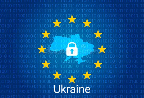 Map of Ukraine, with Lock and Binary Code Background. Europe Union ...