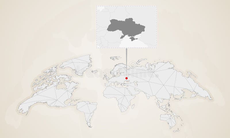 Map of Ukraine with Neighbor Countries Pinned on World Map Stock Vector ...