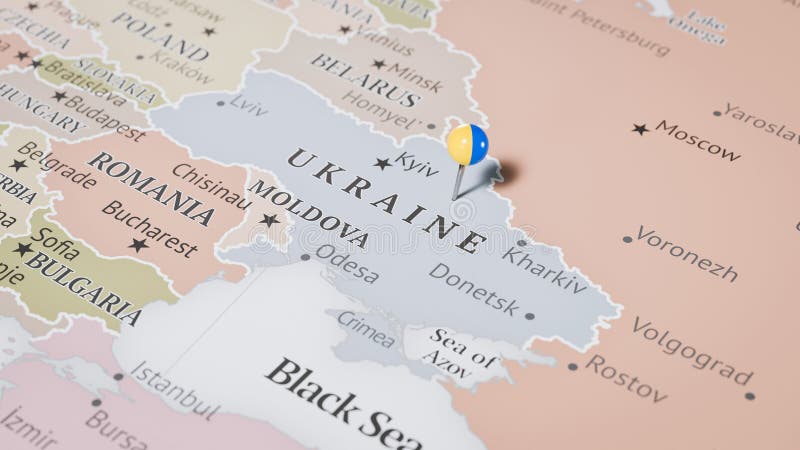 A Map of Ukraine, with a Pin Featuring the Ukrainian Flag Editorial ...