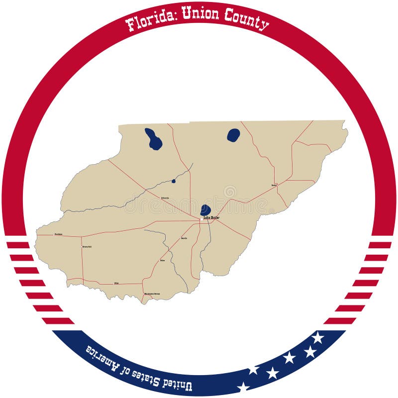 Map of Union County in Florida, USA Stock Vector - Illustration of ...