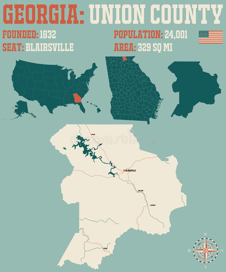 Map of Union County in Georgia Stock Vector - Illustration of freeway ...