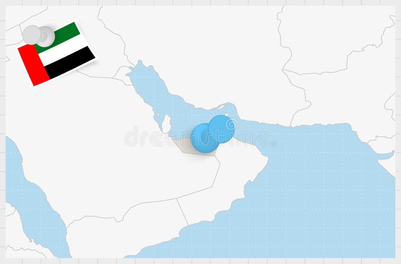 Map of United Arab Emirates with a Pinned Blue Pin. Pinned Flag of ...