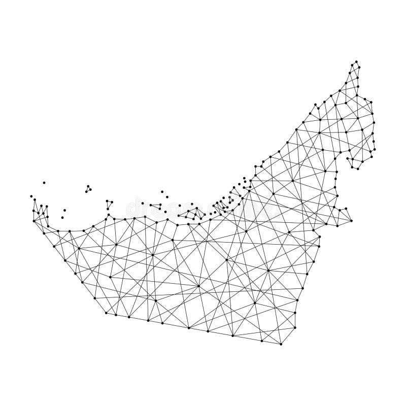 Map of United Arab Emirates from Polygonal Black Lines, Dots of ...