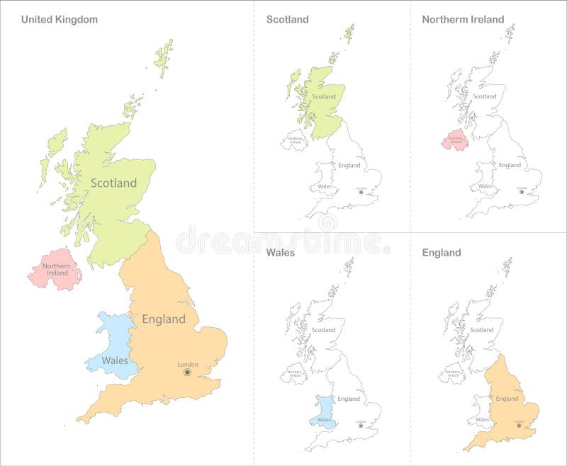 Map of United Kingdom, Administrative Divisions, Regions Separate Stock ...