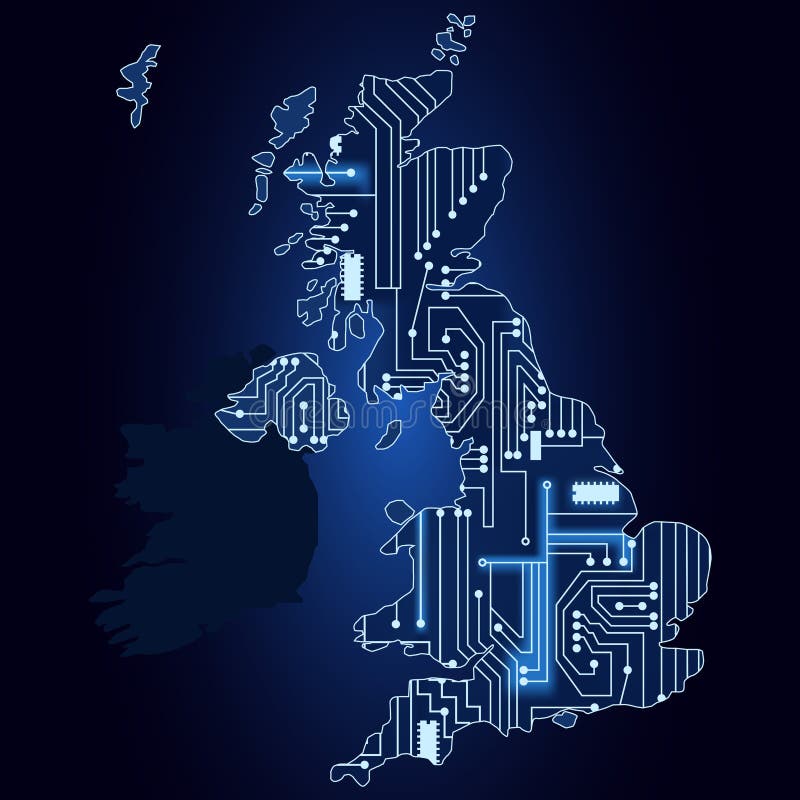 Map of United Kingdom with Electronic Circuit Stock Vector ...