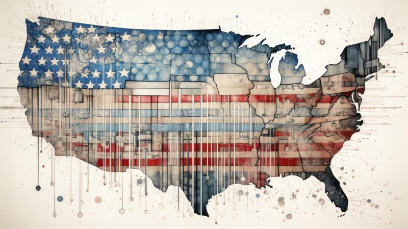 Map of United States of America in Red and Blue Colors, with Abstract ...