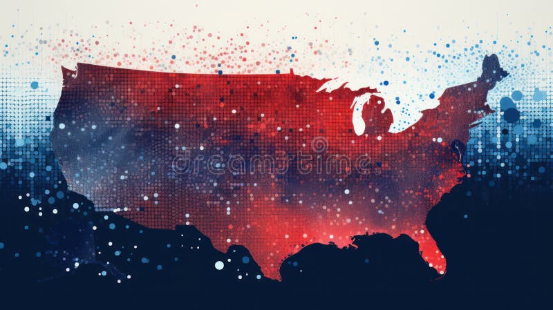 Map of United States of America in Red and Blue Colors, with Abstract ...