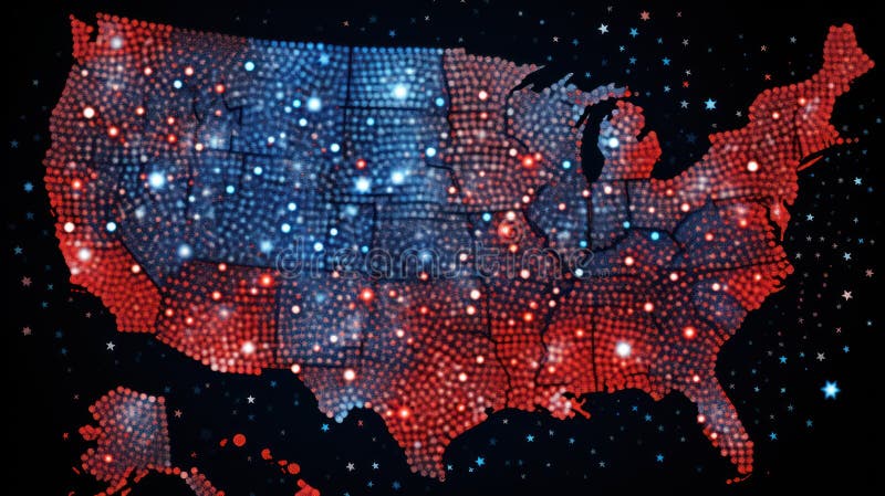 Map of United States of America in Red and Blue Colors, with Abstract ...