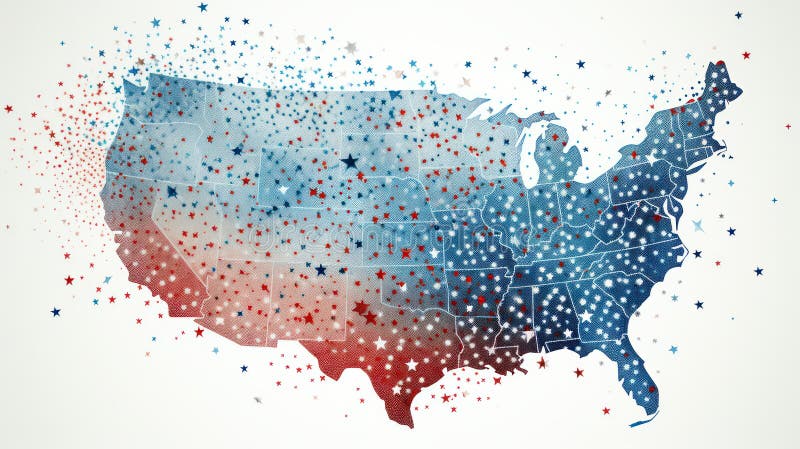 Map of United States of America in Red and Blue Colors, with Abstract ...