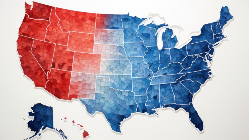 Map of United States of America in Red and Blue Colors, with Abstract ...