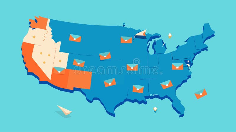 A Map of the United States Dotted with Tiny Envelopes Representing the ...