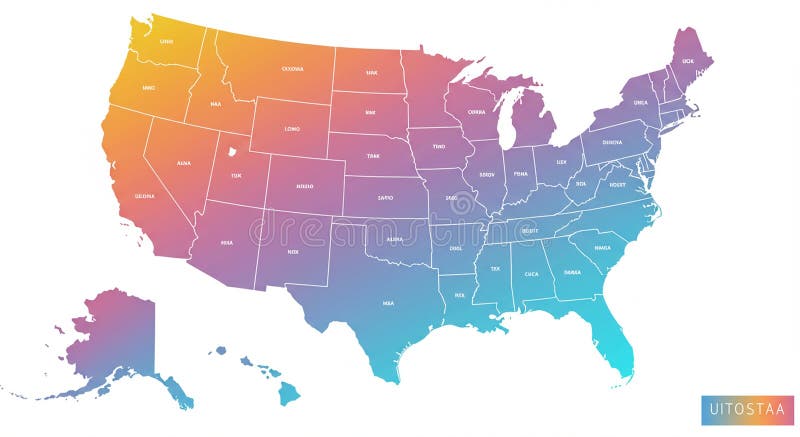Map of the United States with State Boundaries Outlined. Each State is ...