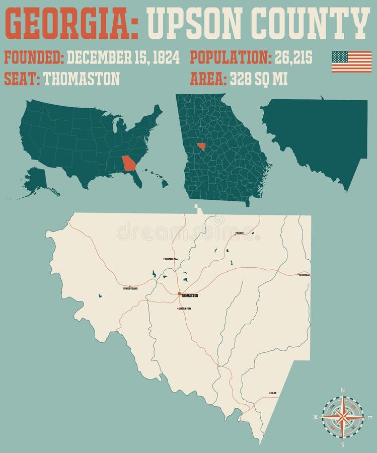 Map of Upson County in Georgia Stock Vector - Illustration of ...